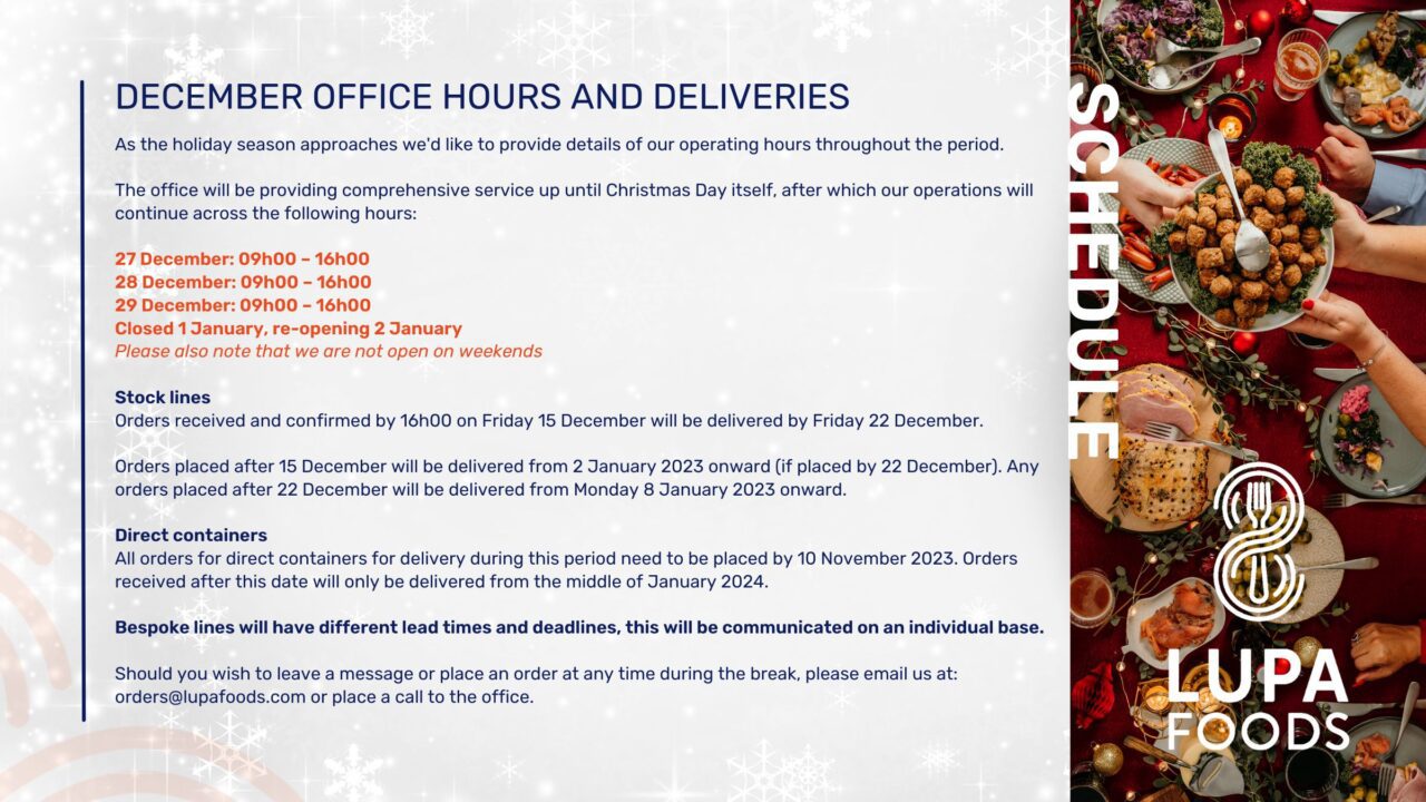 December 2023 Holiday Schedule | Lupa Foods